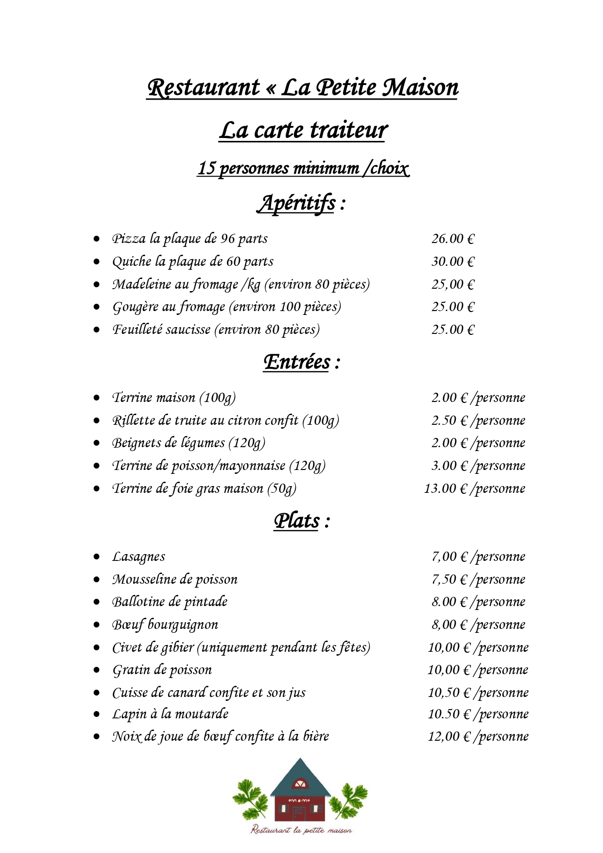 Les Menus | La Petite Maison