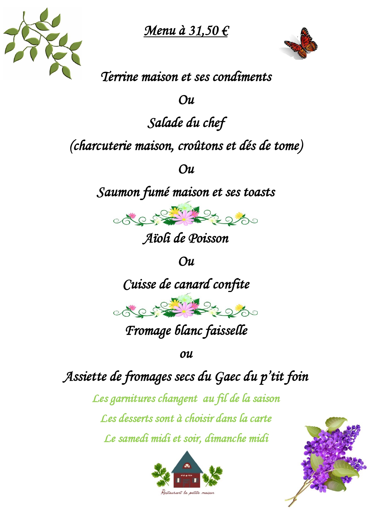Les Menus | La Petite Maison