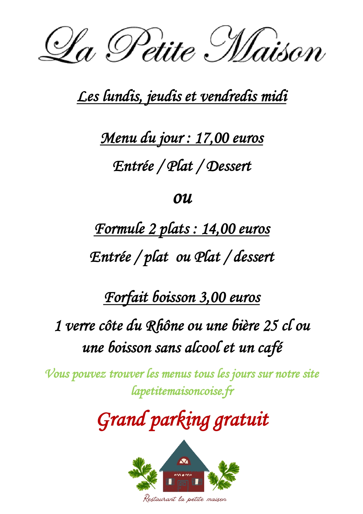 Les Menus | La Petite Maison